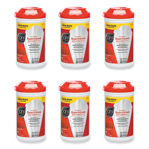 No-Rinse Sanitizing Multi-Surface Wipes, Unscented, White, 95/Container ...